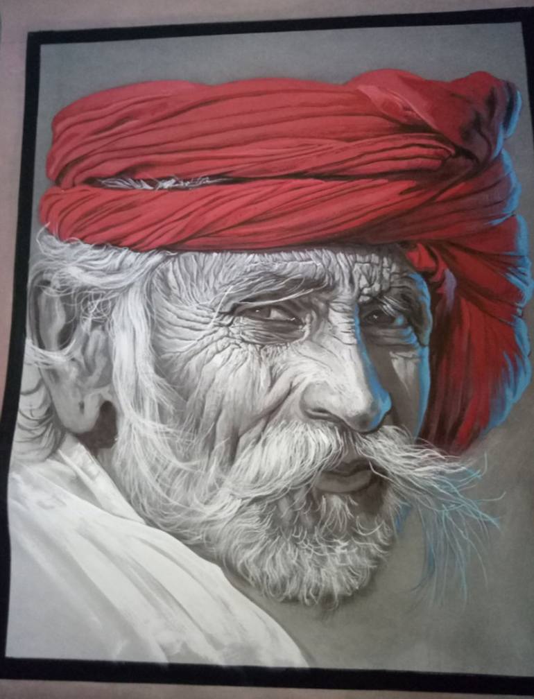 rajasthani men painting, turban men, Indian painting, wall decor ...