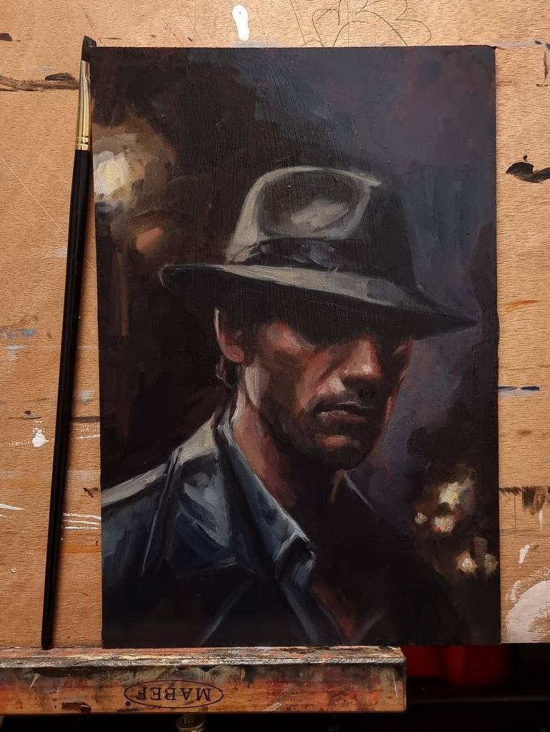 Male portrait in dark colors 30x20 cm Painting by Artmoods Tp | Saatchi Art