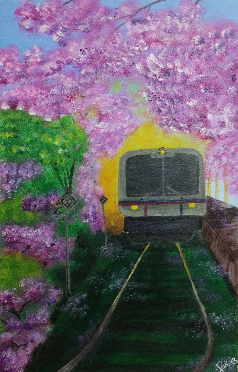 The moment of Train travel Painting by Ravindran Rajendran | Saatchi Art