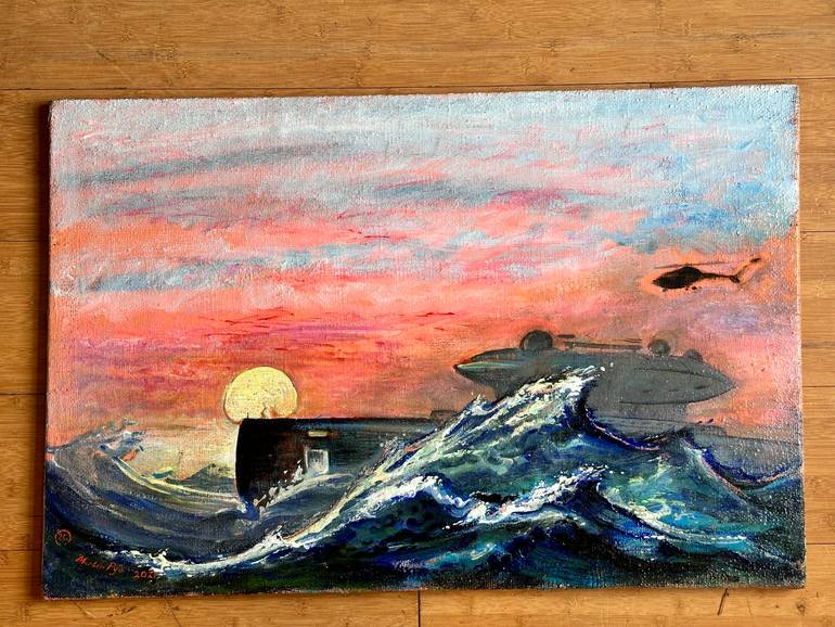 Sea, sun, man machine. Painting by Martin Pye | Saatchi Art