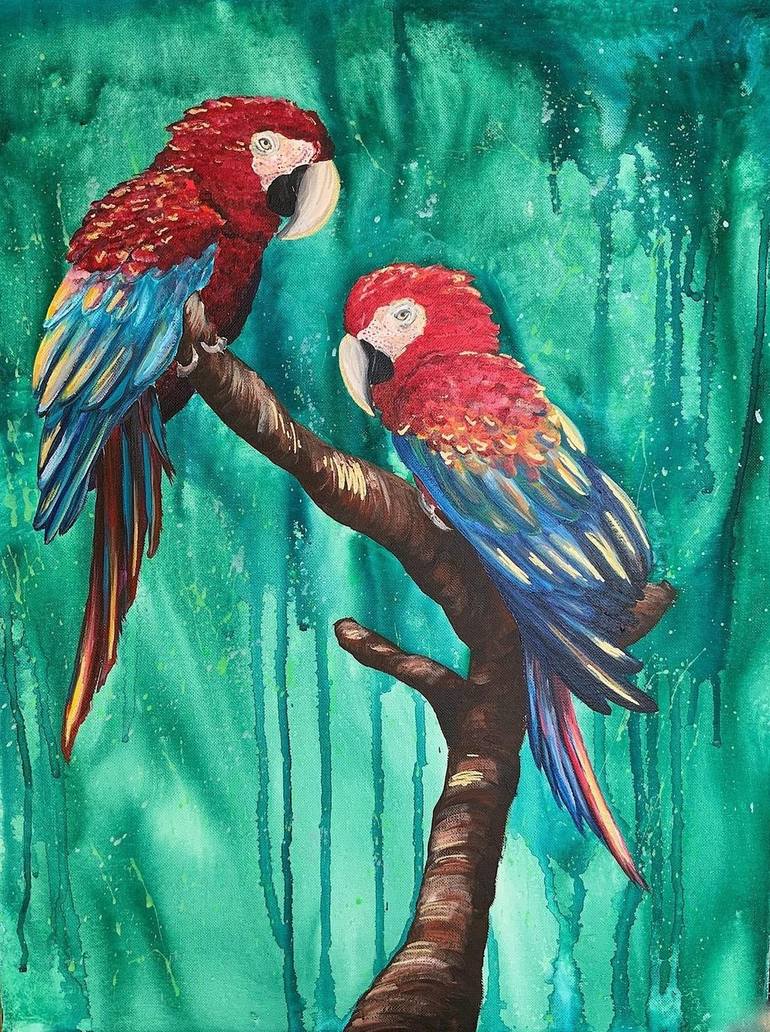 Two beautiful Parrots Drawing by ALEXOPOULOS NIKOLAOS | Saatchi Art