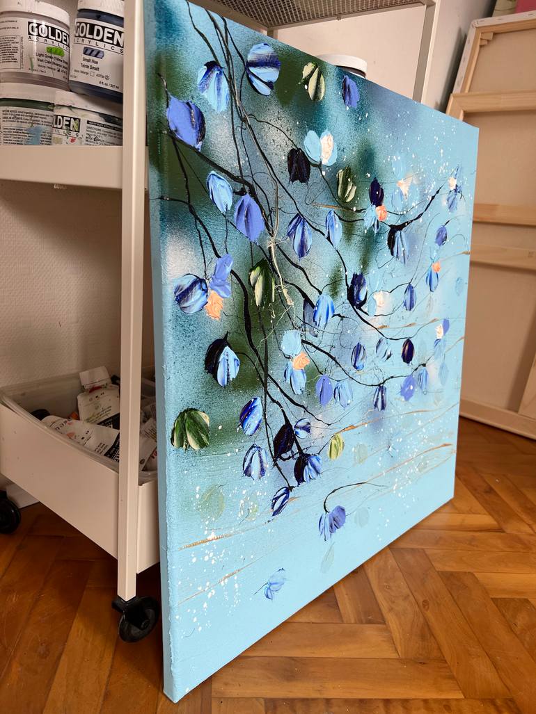 Blue Satori II floral square art Painting by Anastassia Skopp | Saatchi Art