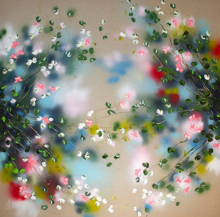 Explosion of Bloom extra large floral art on linen Painting by ...