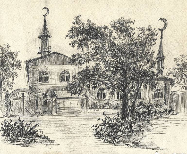 Sketch of a provincial town Drawing by ELENA KOZLOVA | Saatchi Art