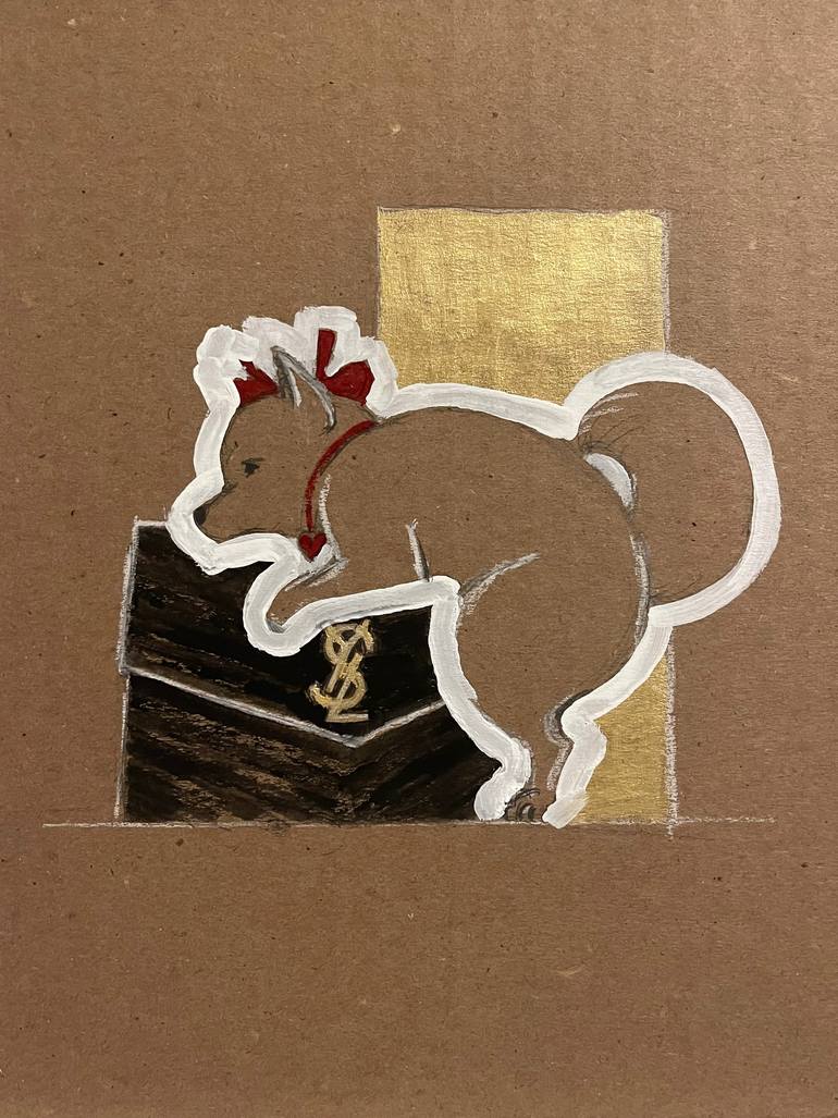A small dog humping a #ysl bag Drawing by Eran Barnea | Saatchi Art