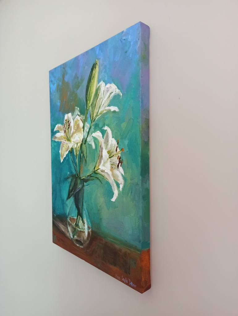 White lilies, Lily bouquet still life bright oil painting Painting by ...