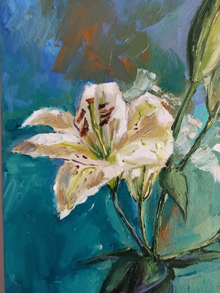 White lilies, Lily bouquet still life bright oil painting Painting by ...