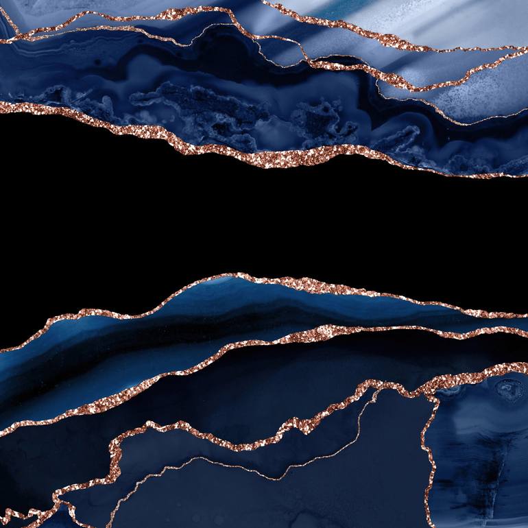 Navy & Rose Gold Agate Texture 11 Digital by Aloke Design | Saatchi Art