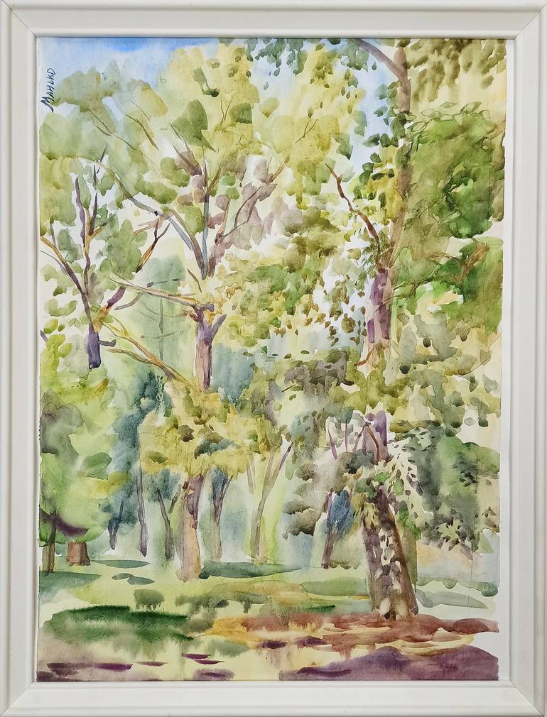 Watercolor landscape with trees Painting by Yuliya Manko | Saatchi Art