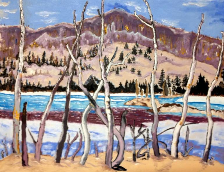 Dead Birch in winter Painting by jim charters | Saatchi Art