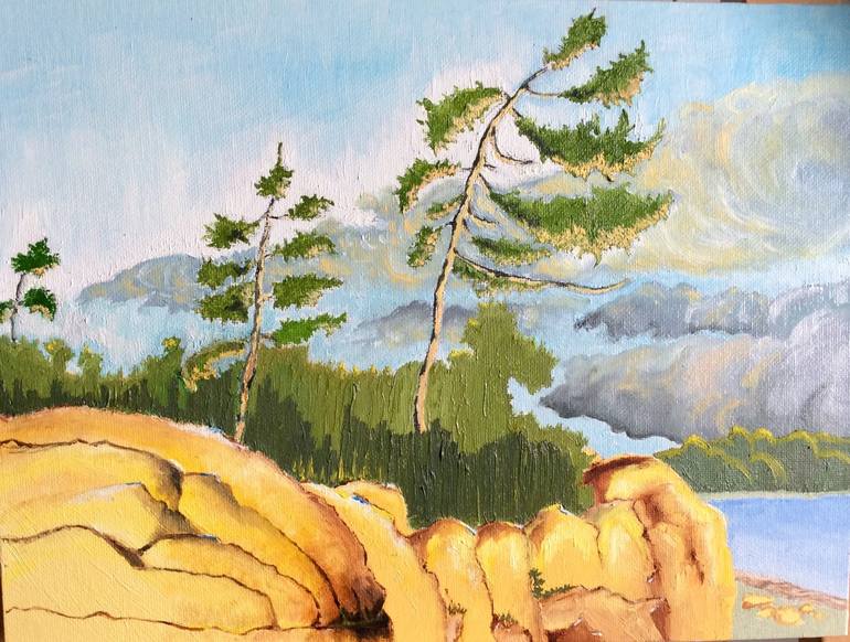 Rocks and Pines Painting by Jim Charters | Saatchi Art
