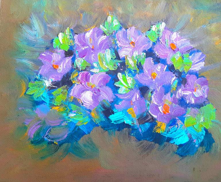 Mini original colorful oil texture painting on canvas .Flowers ...