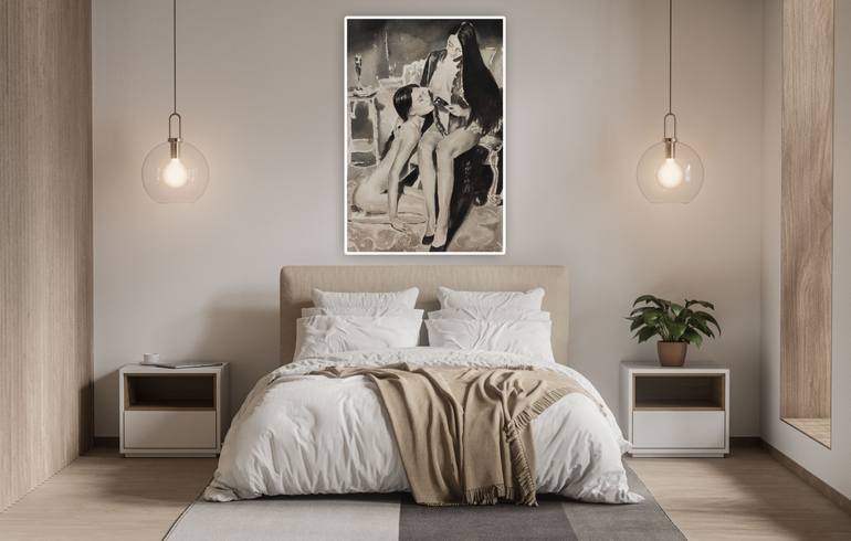 Sensual Watercolor Painting: Two Women Relaxing with Wine Painting by ...