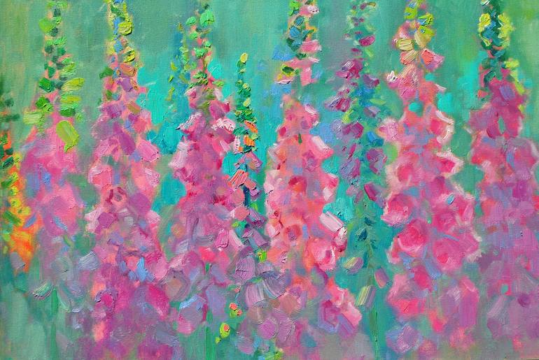 Pink foxglove painting Abstract painting original Digitalis Flower oil ...