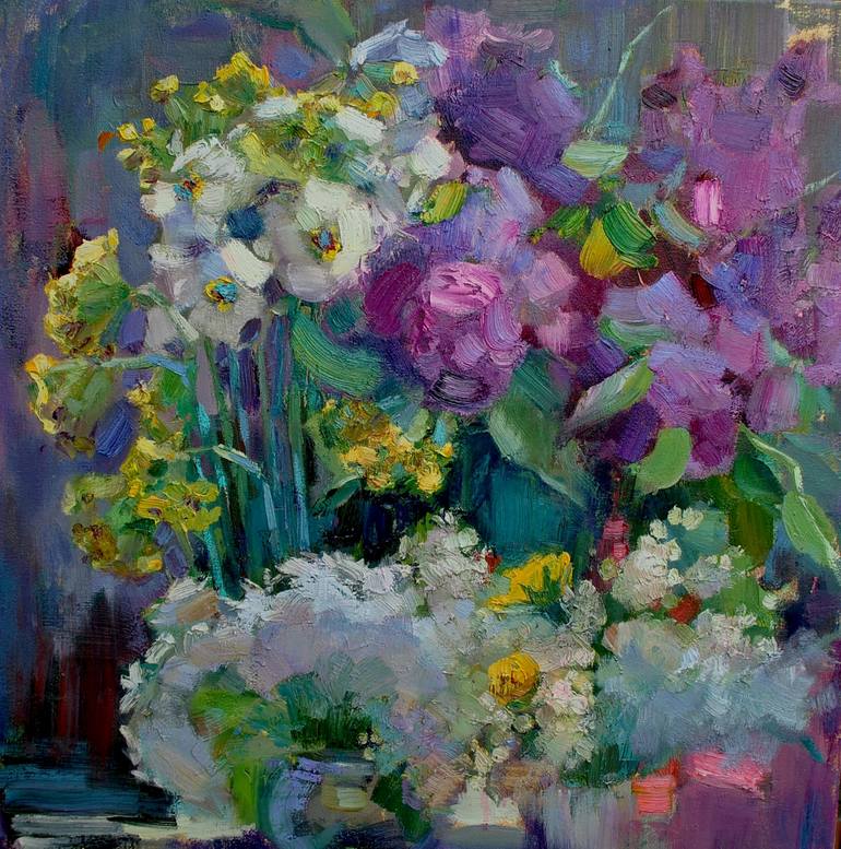 Lilac and daffodils bouquet original oil painting Painting by Anna ...