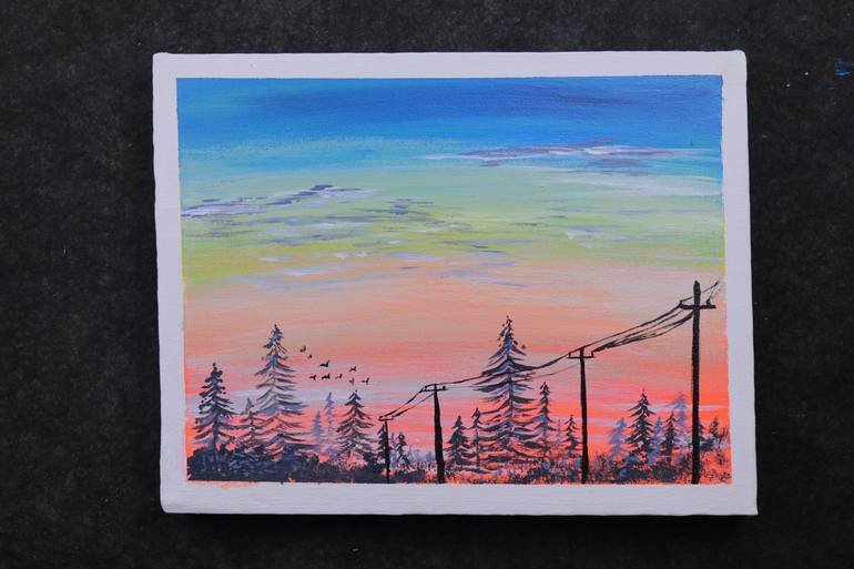 Evening Sunset Landscape Original Painting by Elegant Art | Saatchi Art