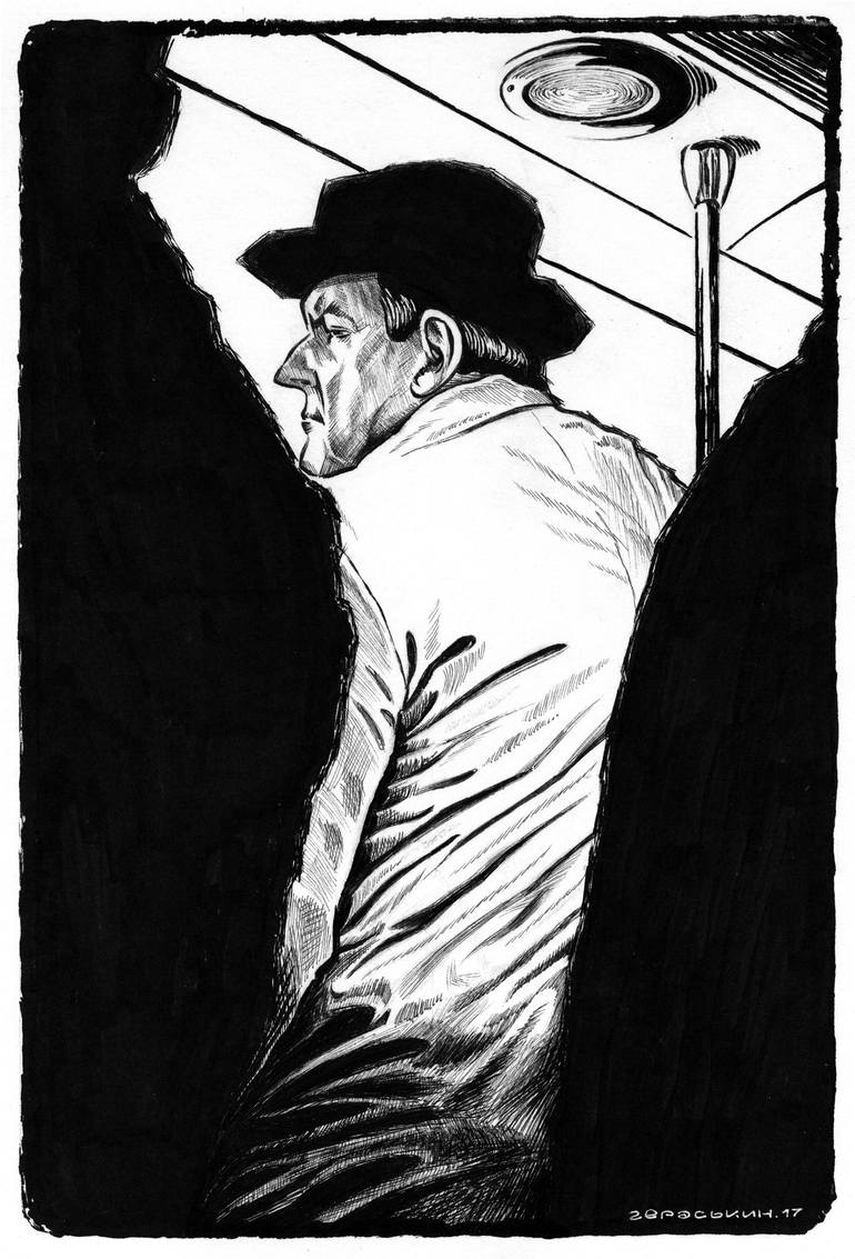 nyc subway gentleman Drawing by Ruslan Geraskin | Saatchi Art