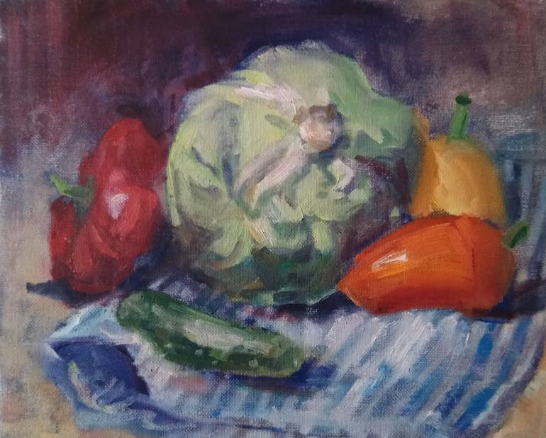 Still life with cabbage Painting by Daria Mironenko | Saatchi Art