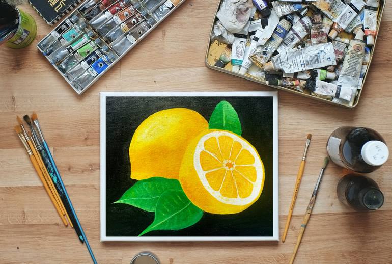 Fruit Lemon Painting Original Art Oil Citrus Painting Drawing by Oksana ...