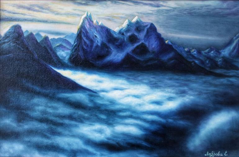 Behind the clouds Painting by Elena Lavrova | Saatchi Art