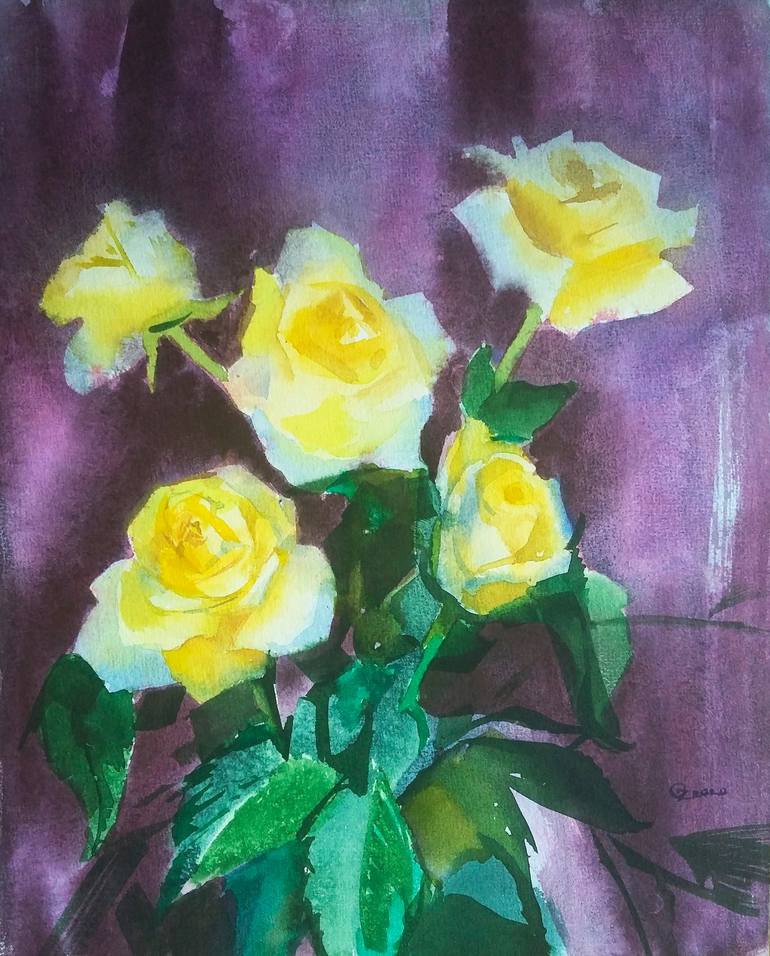 Yellow roses Painting by Olga Zachepilo | Saatchi Art