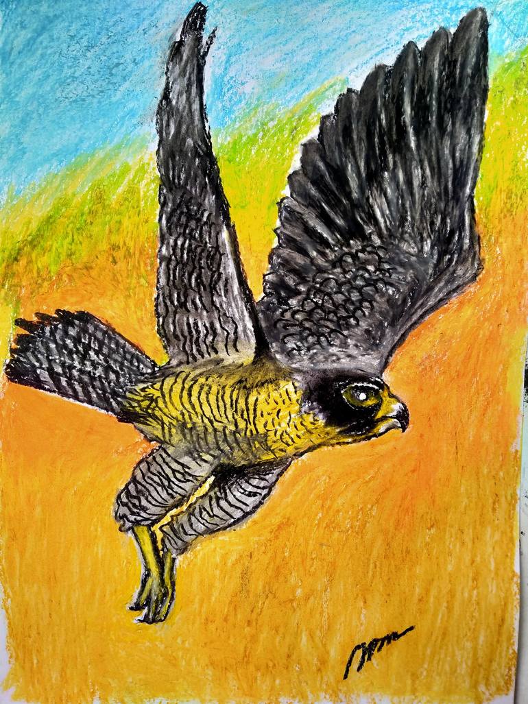 The Peregrine Falcon Flying Painting by Hendrie Barli | Saatchi Art