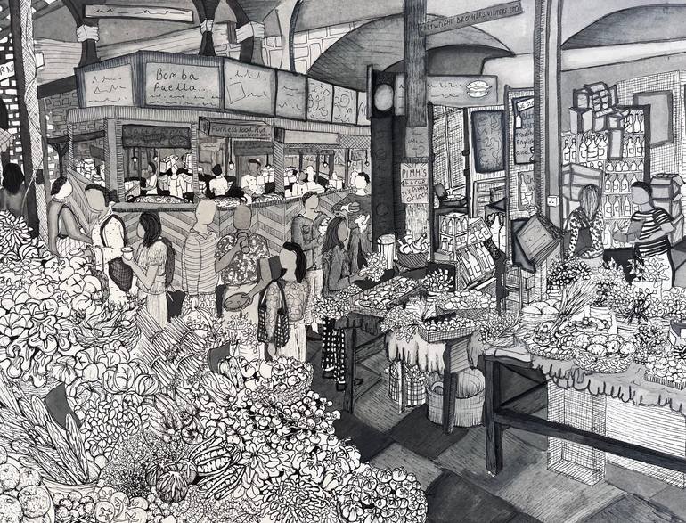 Borough Market Drawing by Camille Lewis | Saatchi Art