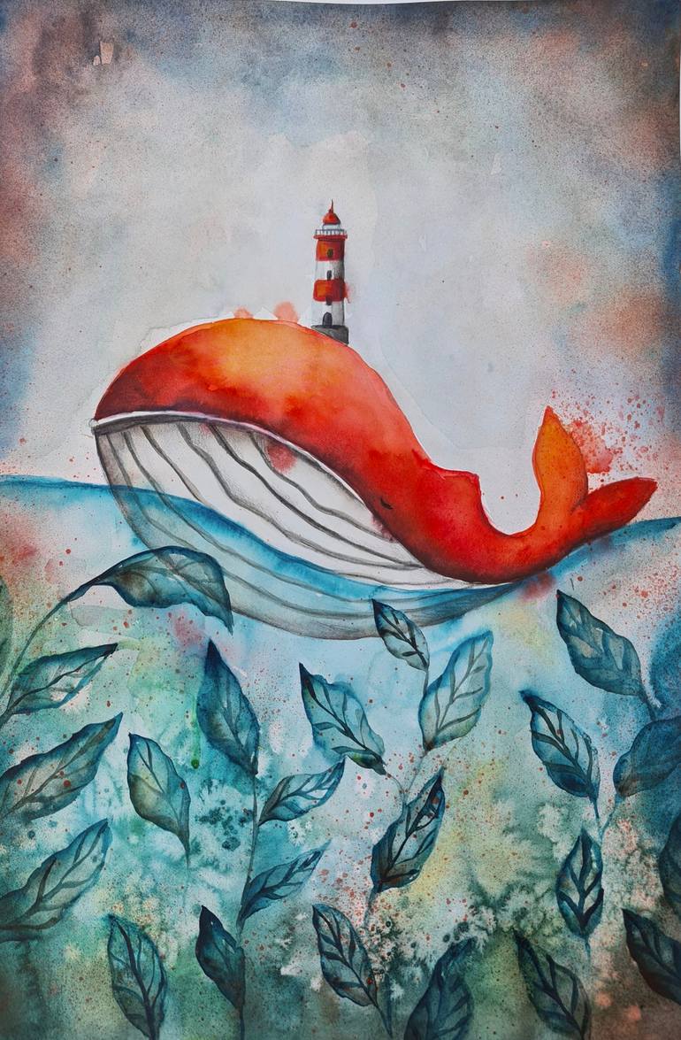 Red Whale 2 Painting by Evgenia Smirnova | Saatchi Art