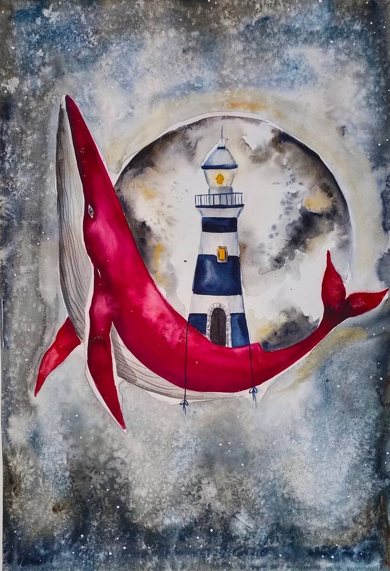 Red Whale Painting by Evgenia Smirnova | Saatchi Art