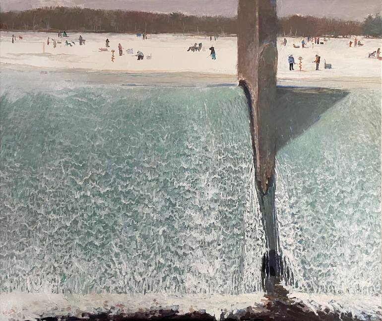 Ice Fishing at Lake Tobyhanna Painting by George Pali | Saatchi Art
