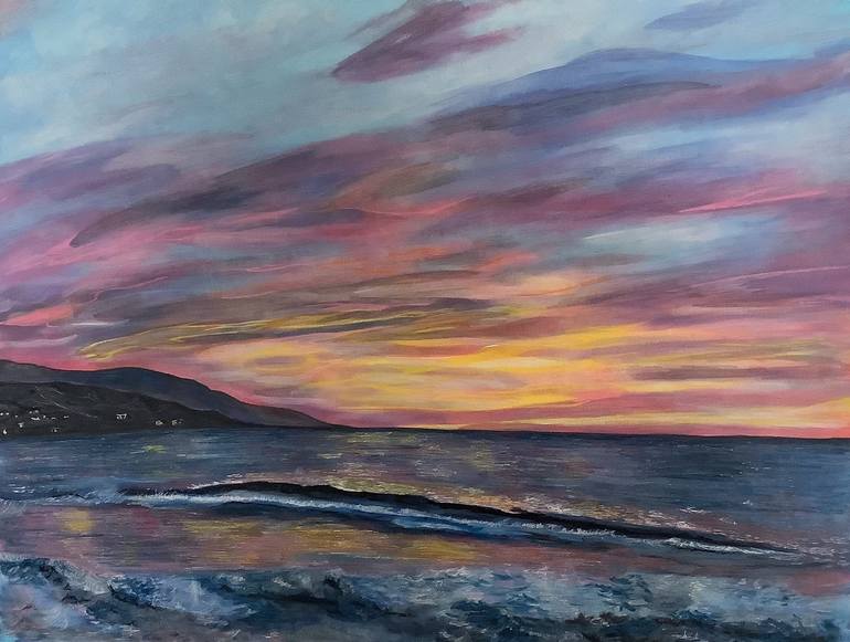 Seascape sunset at Filey Brigg Painting by Sophia Hood | Saatchi Art