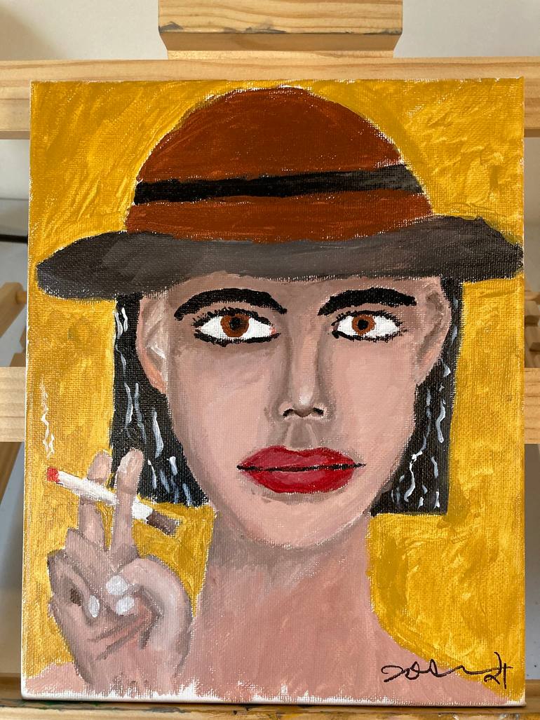 Woman smoking Painting by Josh Young | Saatchi Art