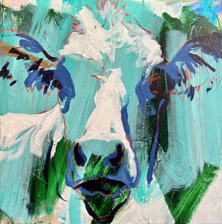 The Turquoise Cow Painting by Stephan Geisler | Saatchi Art