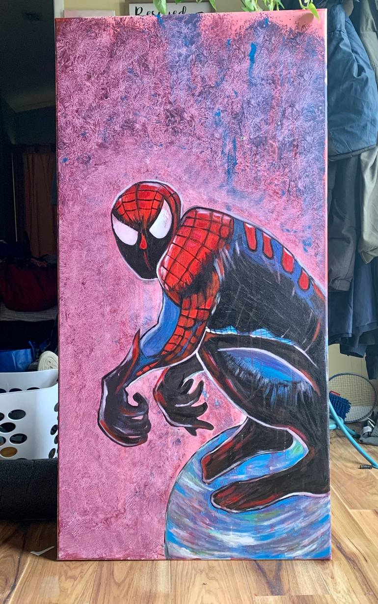 Spider-Man on top of the World Painting by Catherine Sayer | Saatchi Art