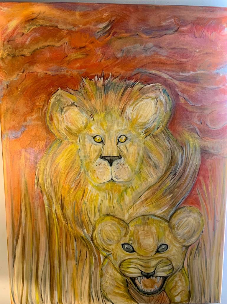 Lion Commission Painting by Catherine Sayer | Saatchi Art