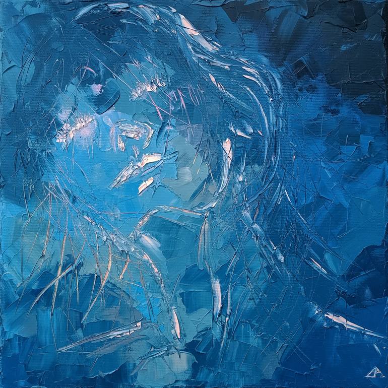Femininity blue women portrait abstract painting Painting by Elena ...