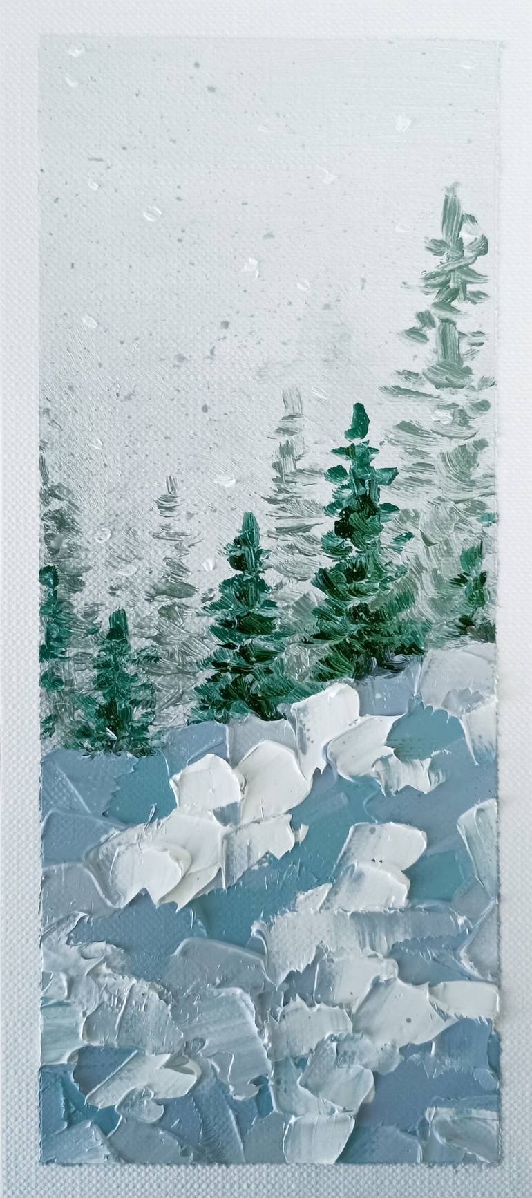 Winter 8 Abstract oil painting landscape with snow and christmas trees ...