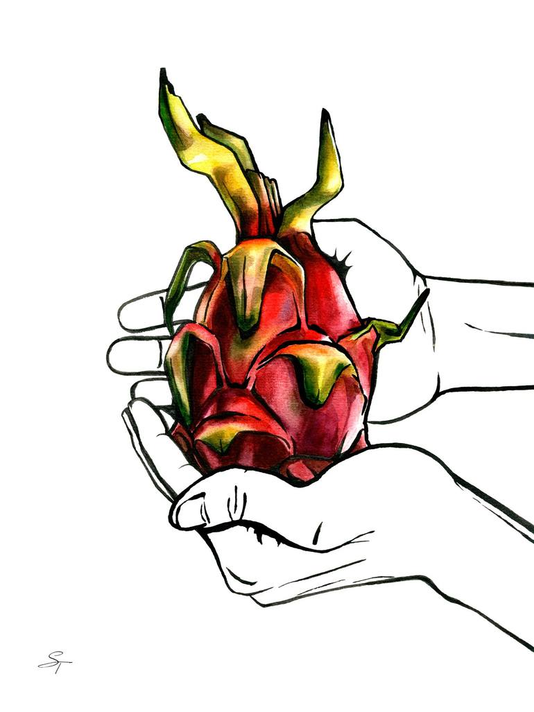 Holding Dragon Fruit Painting by Tanya Sviatlichnaya | Saatchi Art