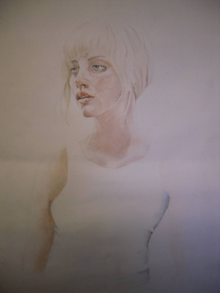 Girl in white vest Drawing by Wayne Coleman | Saatchi Art