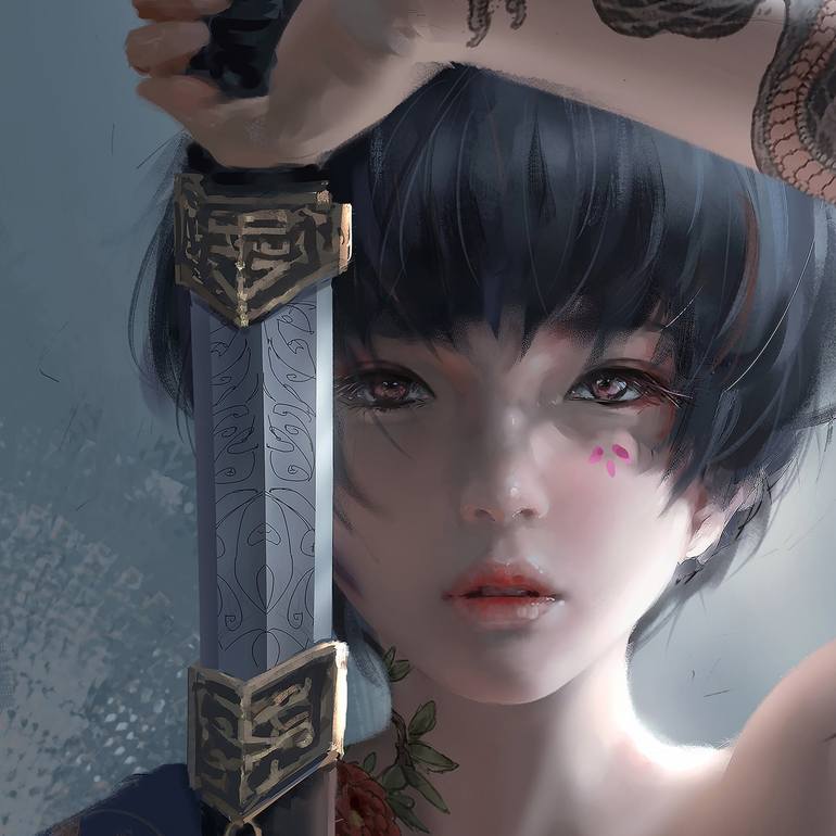 Innocent sword lady Printmaking by Ramadhan Mahendra | Saatchi Art