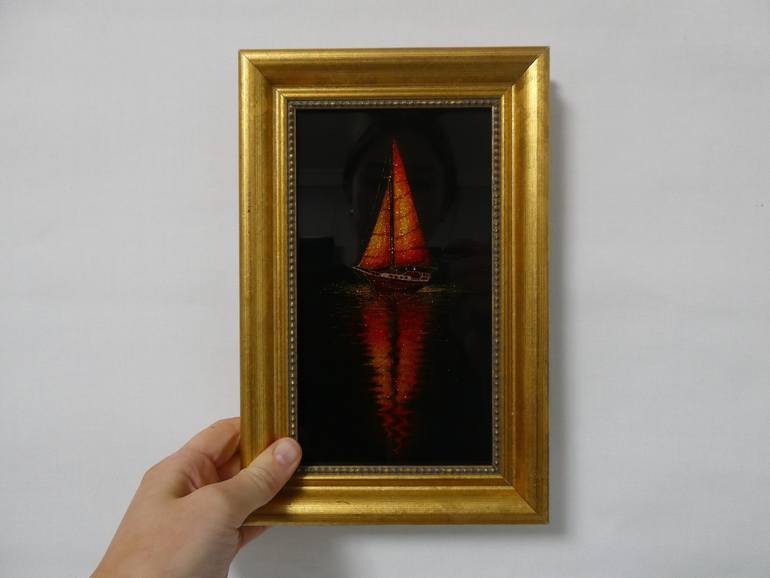 Sunset glitter flake boat Painting by Veaceslav Salaru | Saatchi Art