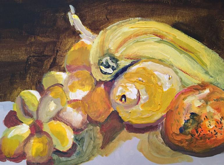 Banana, Lemon, and Grapes still life Painting by Cathy Noble | Saatchi Art