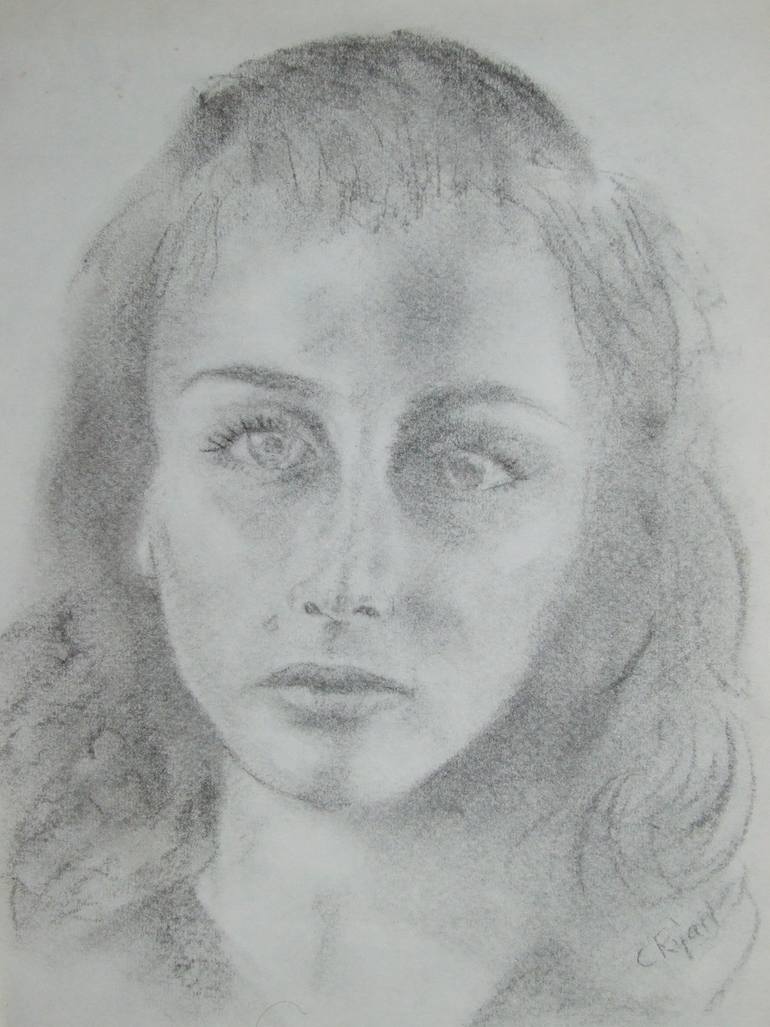 Portrait of Young Girl in Charcoal Drawing by Cathy Noble | Saatchi Art