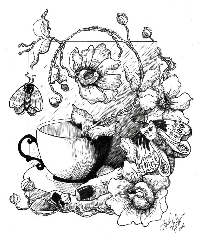 The Tea Drawing by Thais Melo | Saatchi Art