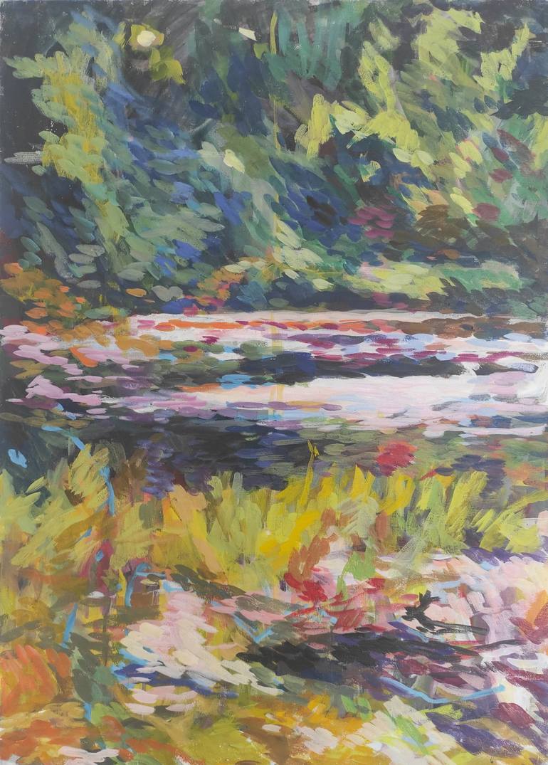 Landscape by the river Painting by Polona Petek | Saatchi Art