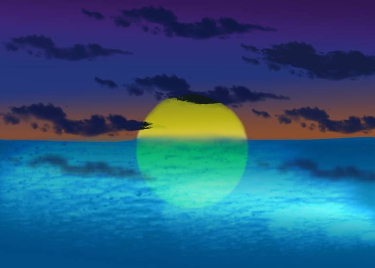 Sunset evening waterscape Drawing by Elizabeth Rose | Saatchi Art