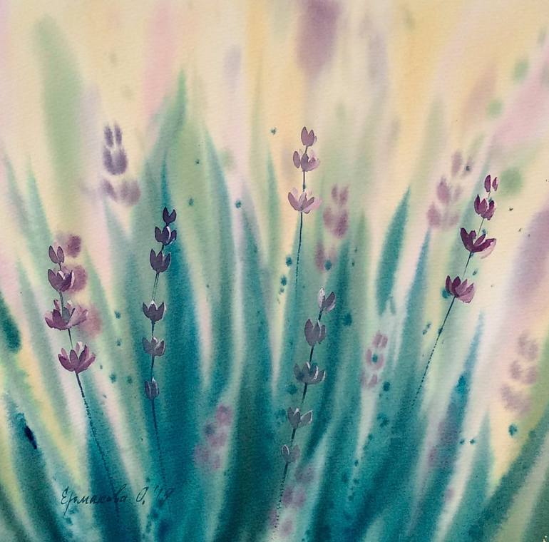 LAVENDER - Painting with abstract lavender field. Abstract lavender ...
