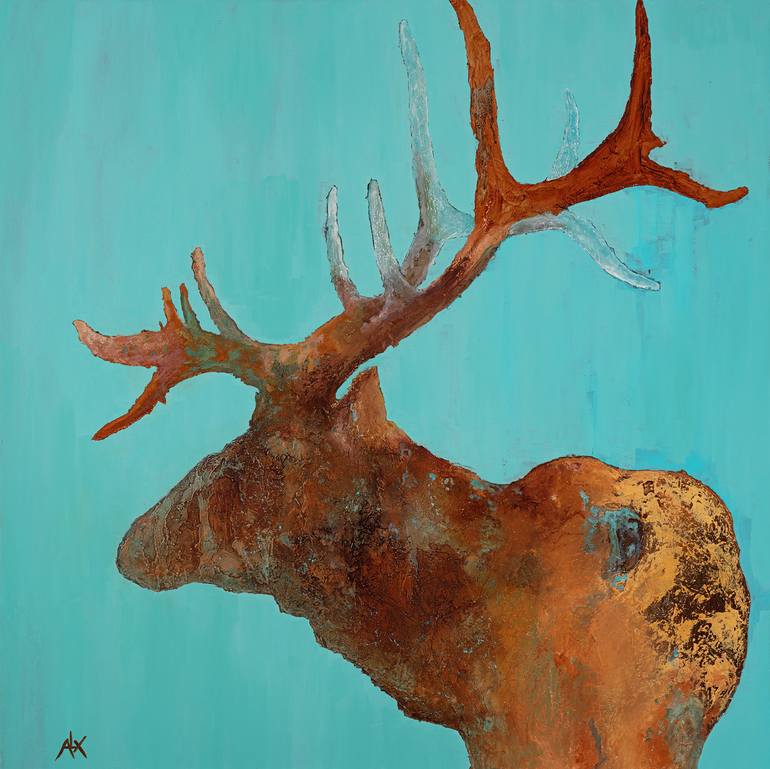 Turquoise Wapiti Painting by Alexander Kovacs | Saatchi Art