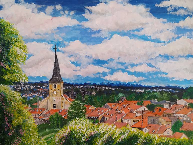 View of Lorry-les-Metz, Moselle Painting by Tidarat Menet | Saatchi Art