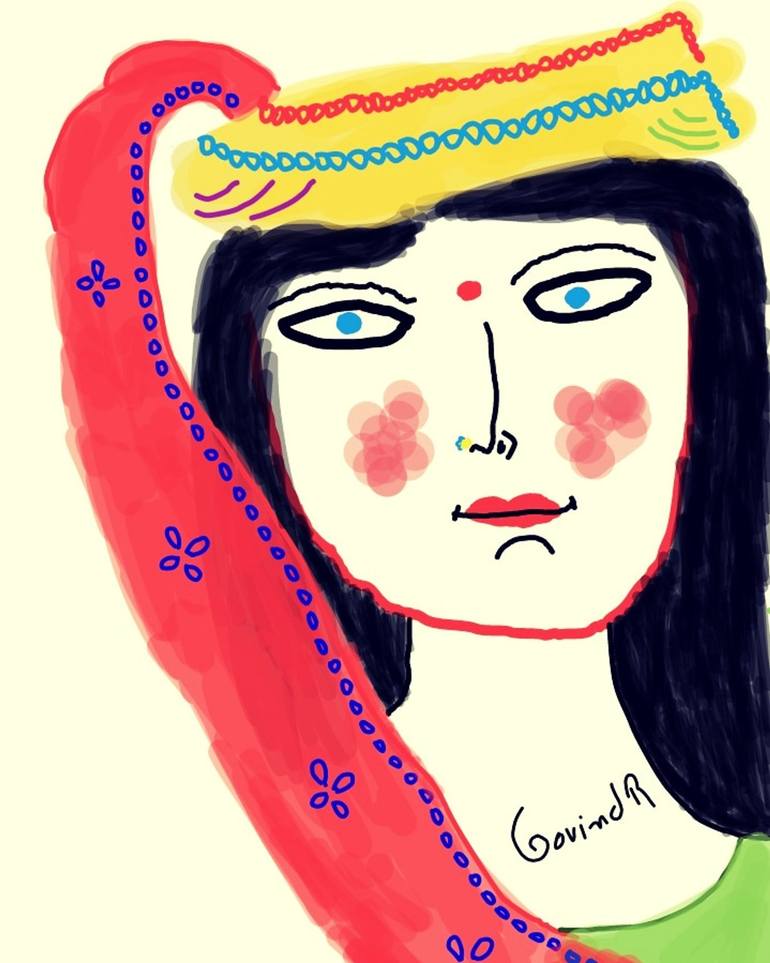 Traditional indian woman Painting by Govind Rawat | Saatchi Art